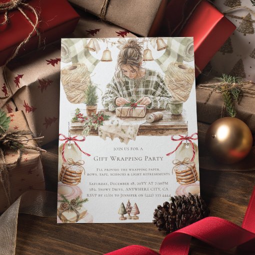 Christmas Gift Wrapping Party Invitation | Zazzle