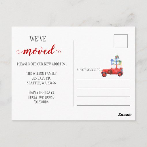 Christmas Gifts Car We've Moved Holiday Moving Postcard | Zazzle