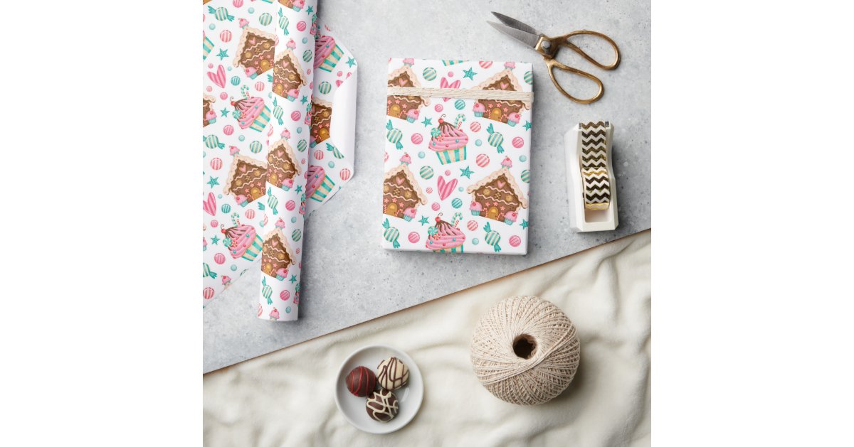 Christmas Gingerbread and Cupcakes Wrapping Paper | Zazzle
