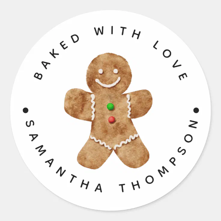 Christmas Gingerbread Baked with Love Classic Round Sticker | Zazzle