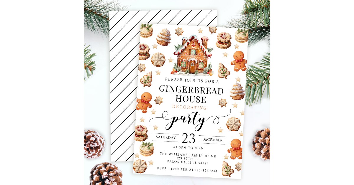 Christmas gingerbread decorating party invitation | Zazzle