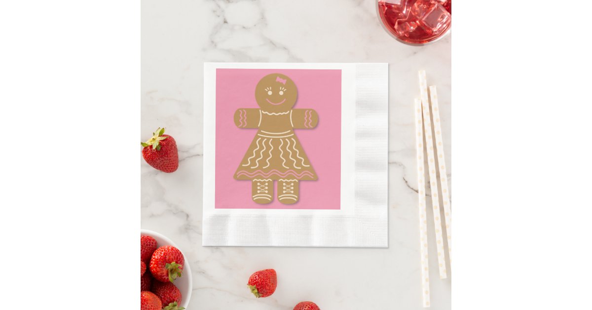 Christmas Gingerbread Girl Pink Napkins | Zazzle