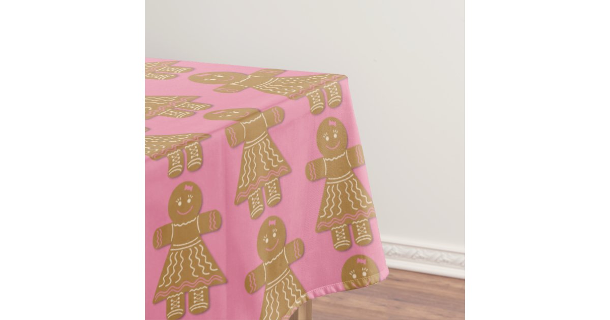 Christmas Gingerbread Girl Pink Tablecloth | Zazzle
