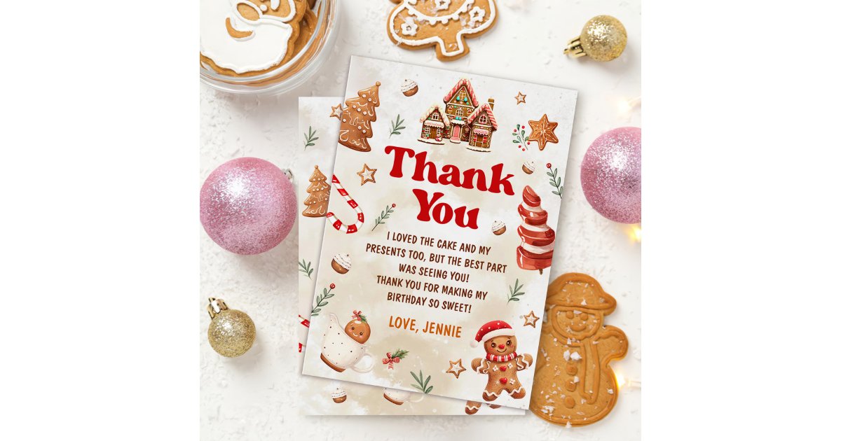Christmas Gingerbread House Birthday Thank You Card | Zazzle