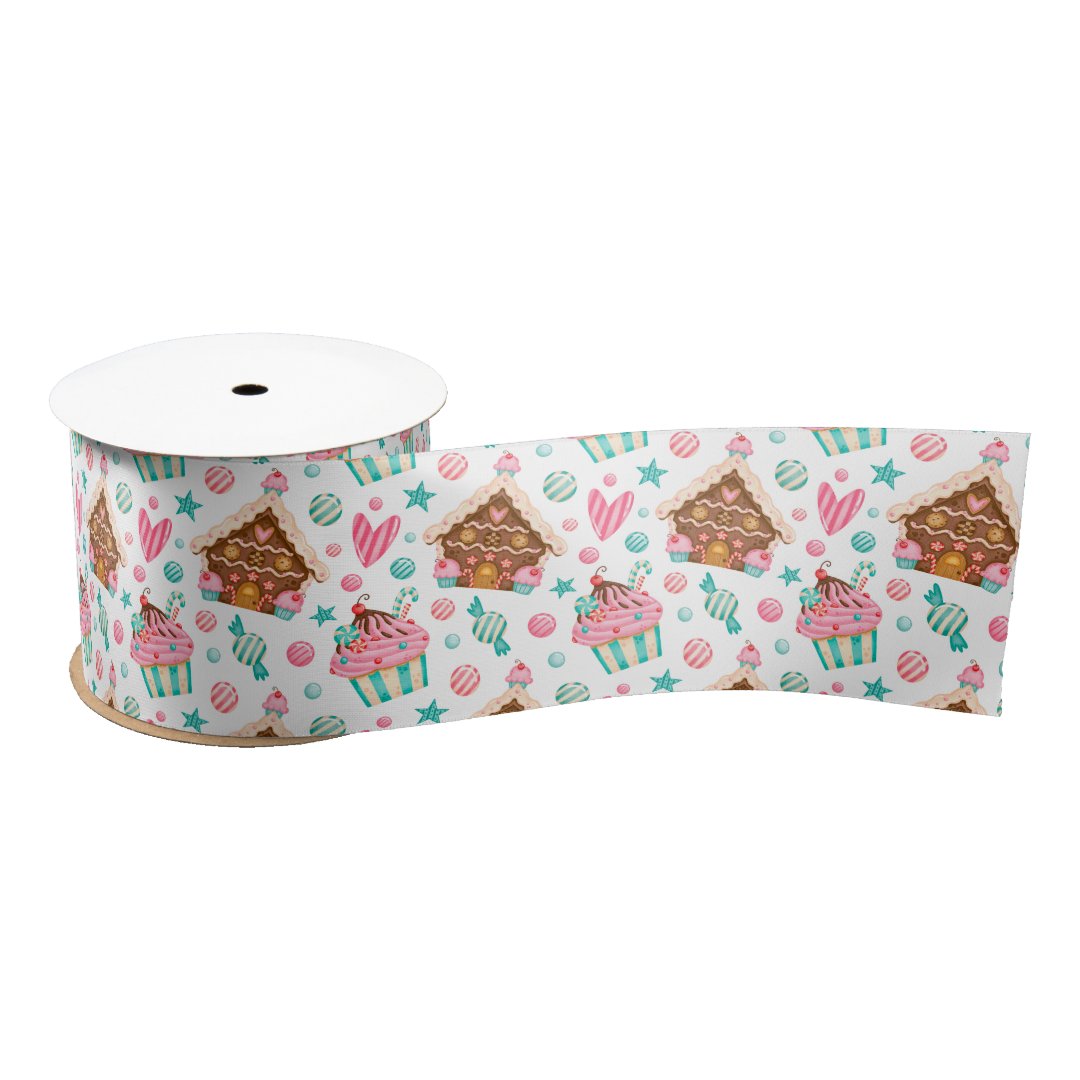 Christmas Gingerbread House, Candy & Cupcakes Satin Ribbon | Zazzle