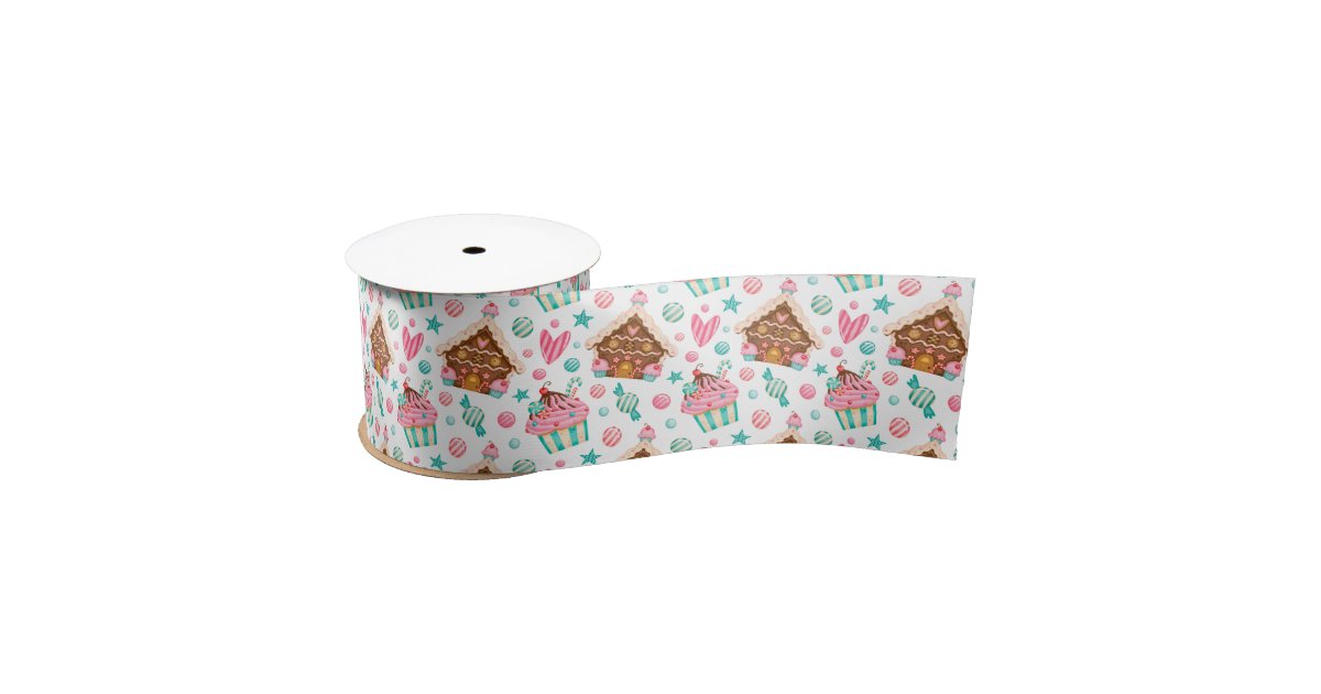 Christmas Gingerbread House, Candy & Cupcakes Satin Ribbon | Zazzle