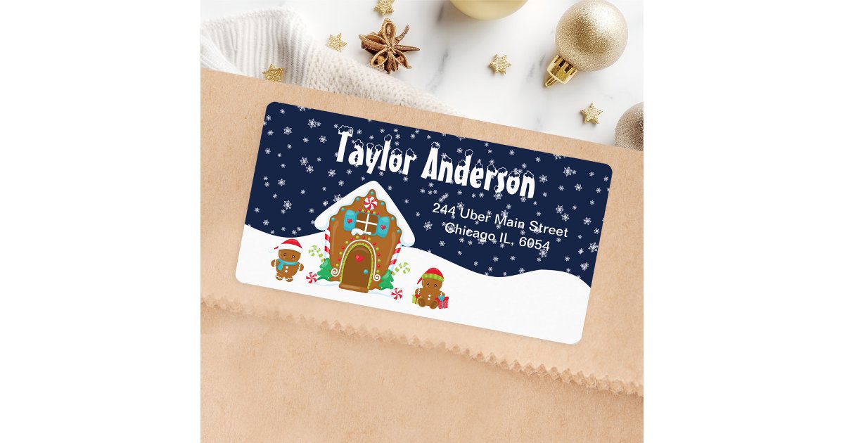 Christmas Gingerbread House Navy and Red Label | Zazzle