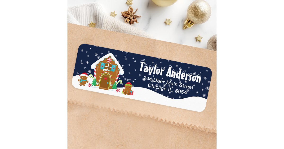 Christmas Gingerbread House Navy and Red Label | Zazzle