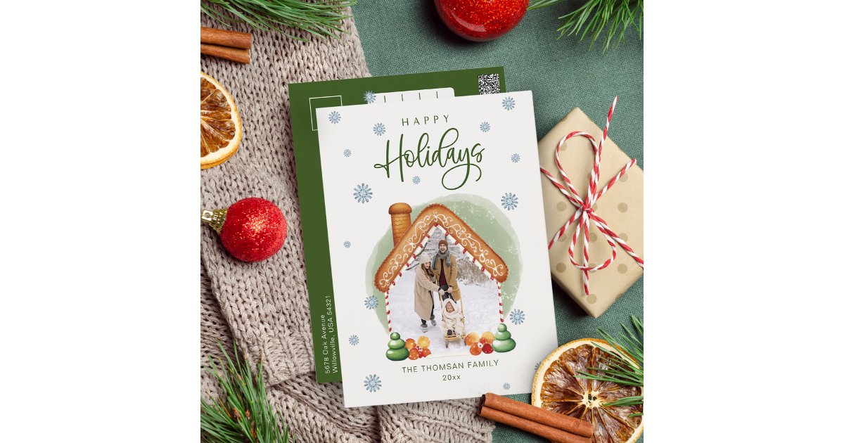 Christmas Gingerbread House Photo Holiday Postcard | Zazzle