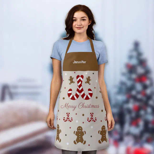 Christmas Gingerbread Man & Candy Cane Apron | Zazzle