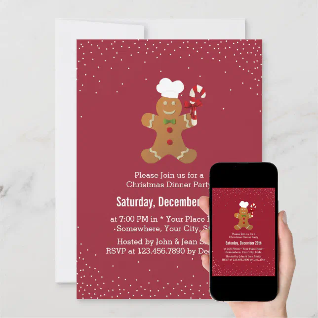 Christmas Gingerbread Man Holiday Dinner Party Invitation | Zazzle