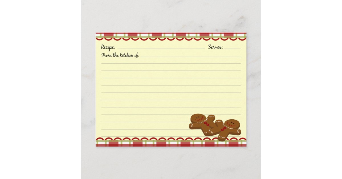 Christmas Gingerbread Recipe Cards | Zazzle