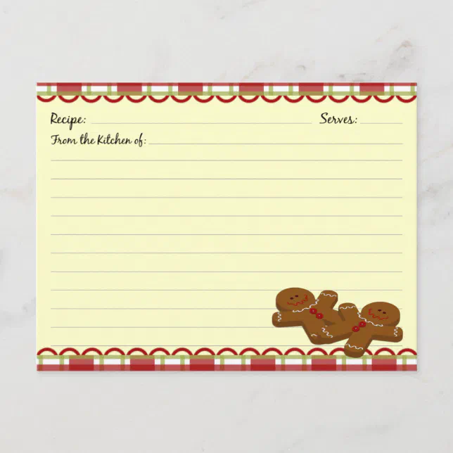 Christmas Gingerbread Recipe Cards | Zazzle