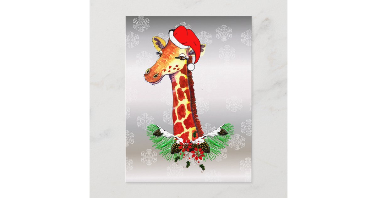 Christmas Giraffe Holiday Postcard | Zazzle