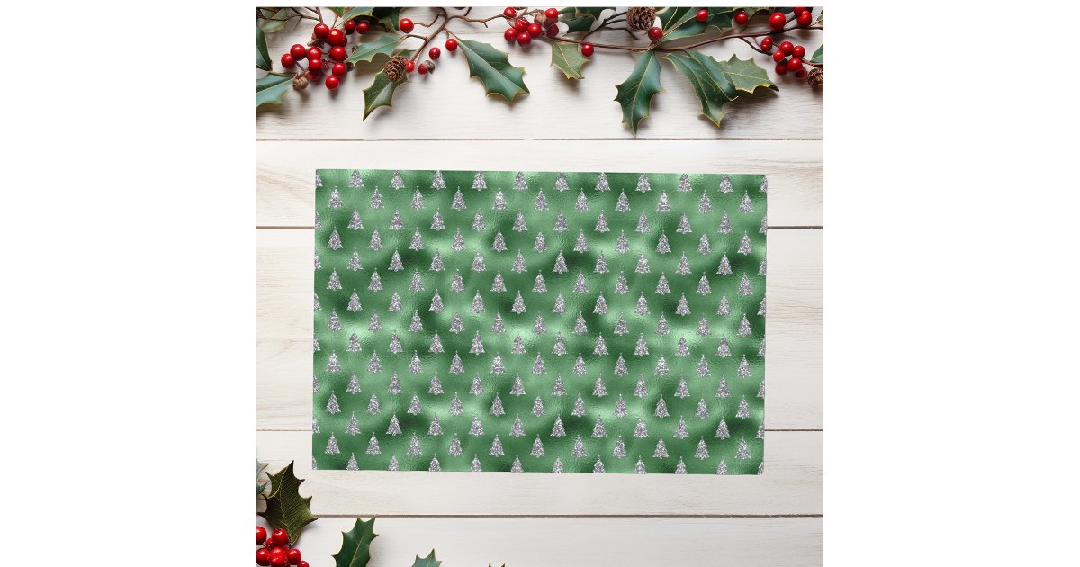 Christmas Glam glitter LookGreen Sparkle Trees Tissue Paper | Zazzle