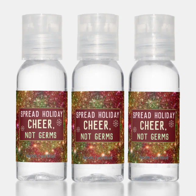 Christmas Glittery Stars Holiday Cheer Custom Text Hand Sanitizer | Zazzle