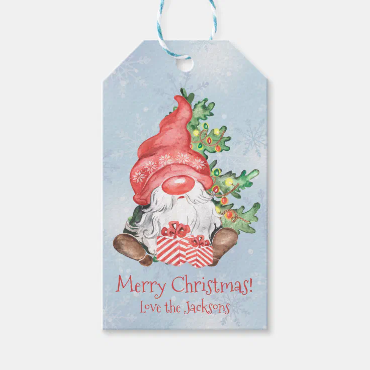 Christmas Gnome with Presents Tree Personalized Gift Tags | Zazzle