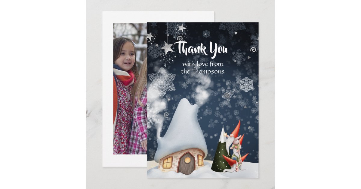 Christmas Gnomes Photo Thank You Card | Zazzle