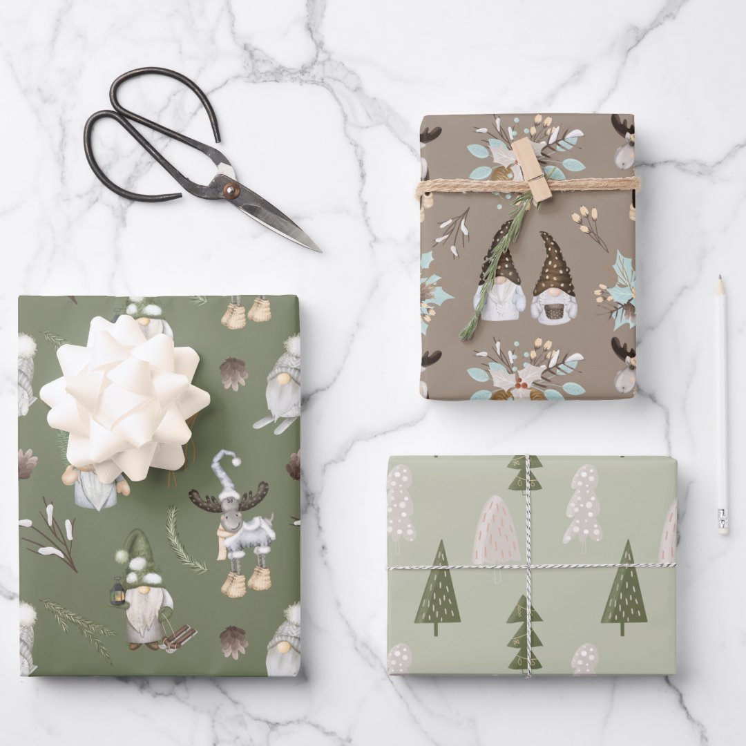 Christmas Gnomes Woodland Wrapping Paper Sheets | Zazzle