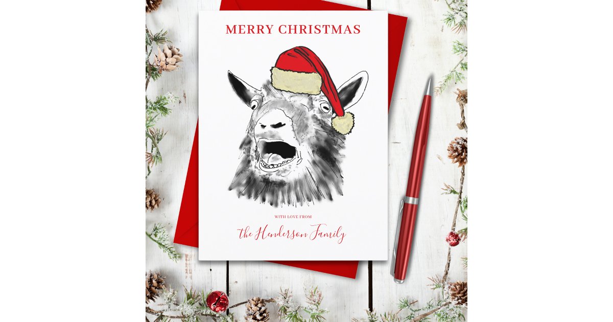 Christmas Goat Screaming personalized Holiday Postcard | Zazzle