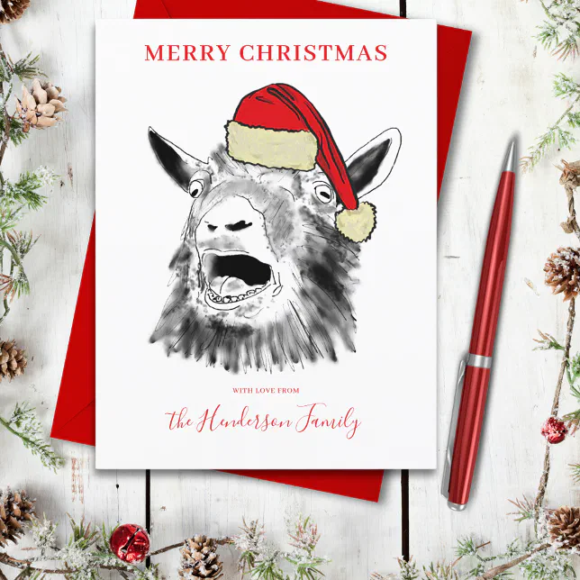 Christmas Goat Screaming personalized Holiday Postcard | Zazzle