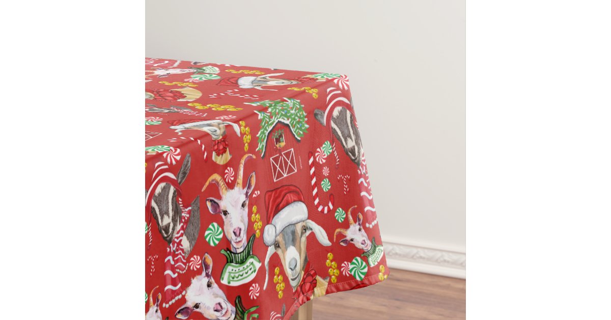 Christmas GOATS Candy and Jingle Bells GetYerGoat™ Tablecloth | Zazzle