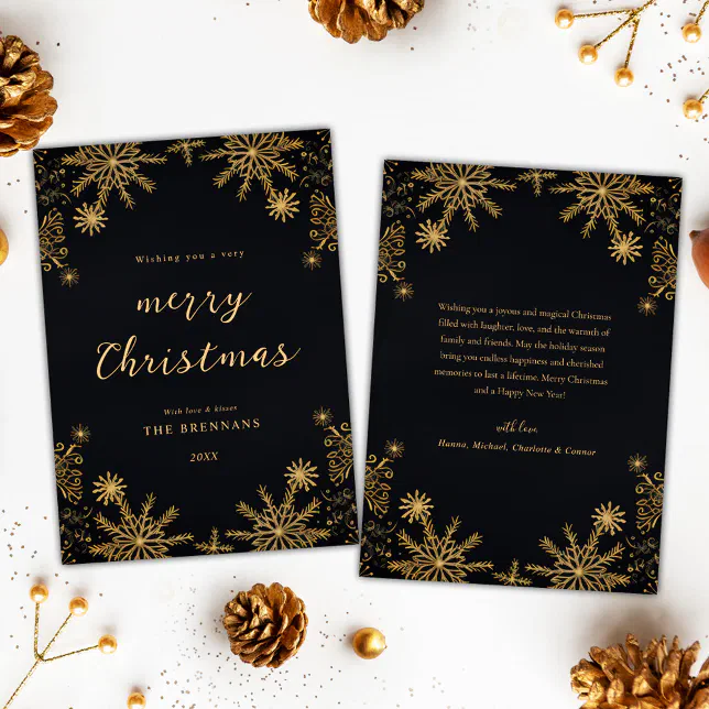 Christmas Gold Festive Elegant Modern Black Holiday Card | Zazzle