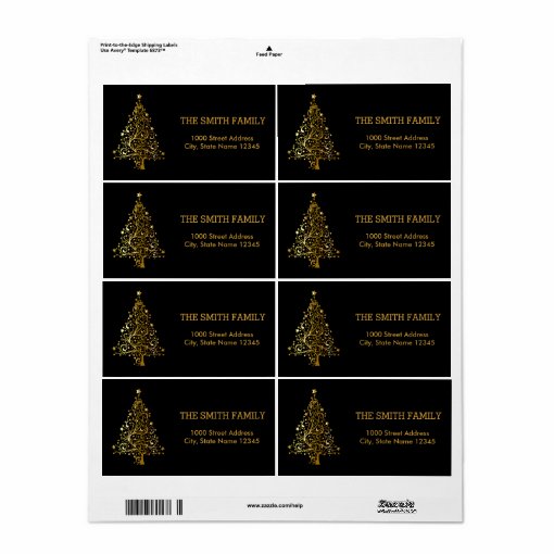 Christmas Gold Tree with Black Background Label | Zazzle