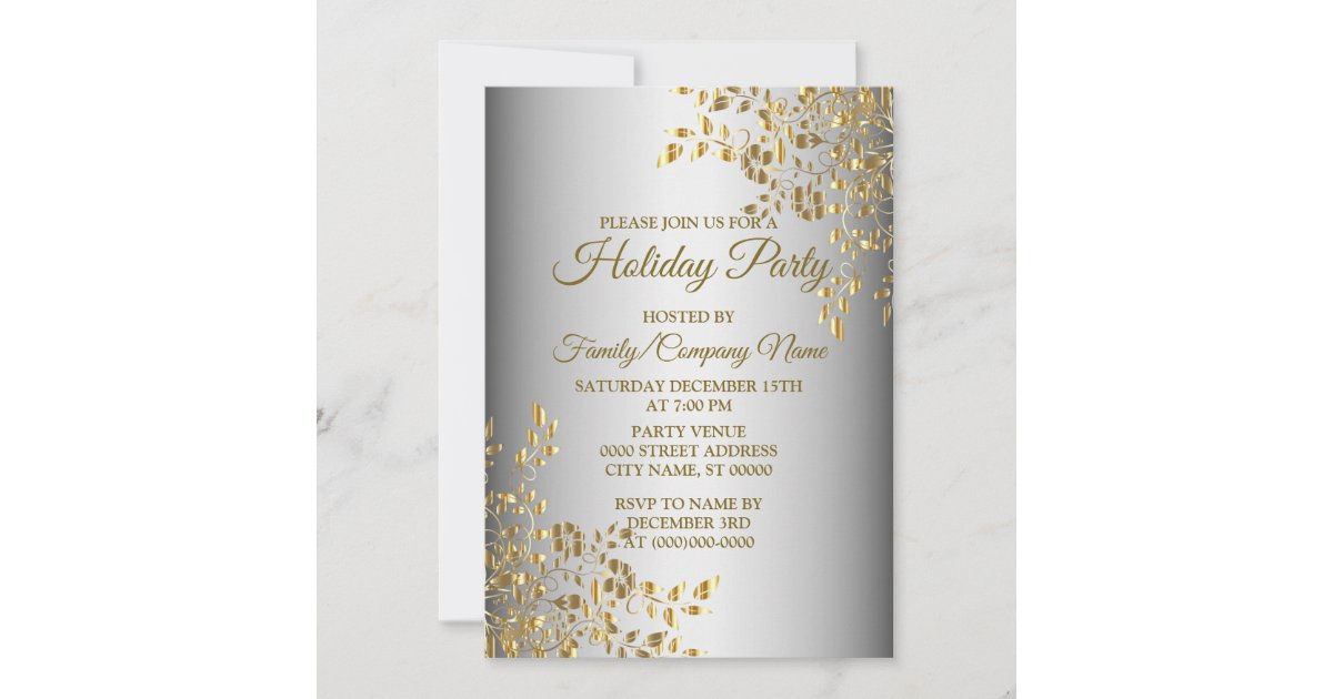 Christmas Golden Flowers Holidays Party Invitation | Zazzle