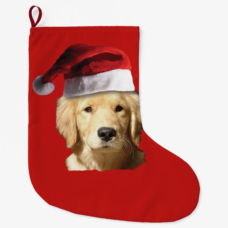 Christmas Golden Retriever in Santa Claus Hat Large Christmas Stocking ...