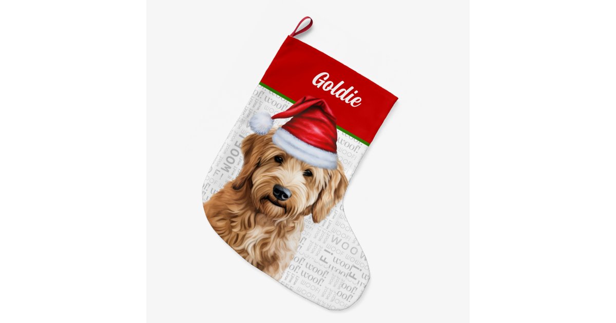Christmas Goldendoodle with Dog's Name Large Christmas Stocking | Zazzle
