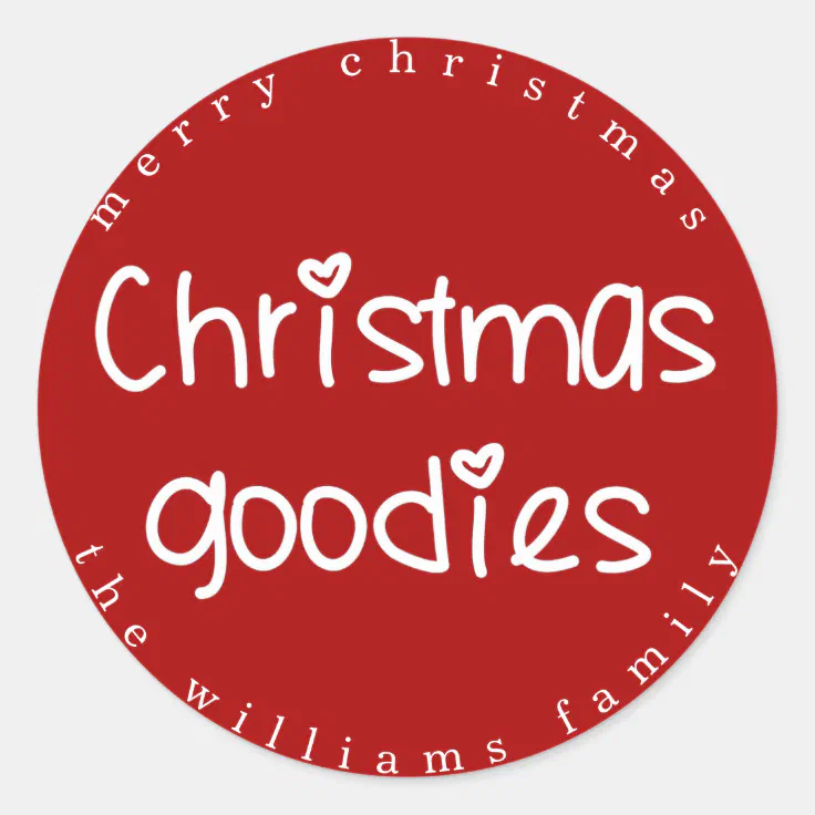 Christmas Goodies - Personalized Red Classic Round Sticker | Zazzle