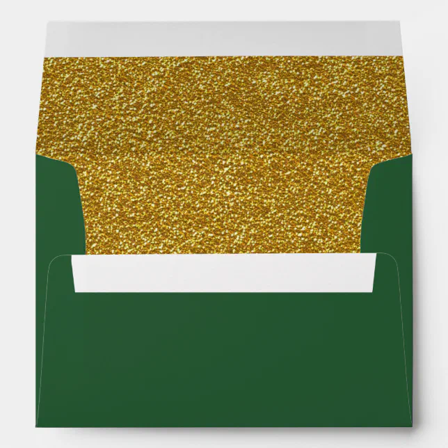 Christmas Green and Gold Custom Envelope | Zazzle