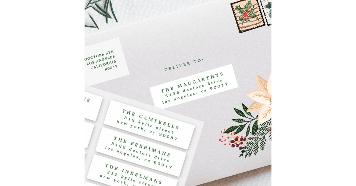 christmas green individual name & address labels | Zazzle