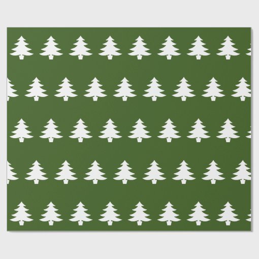 Christmas Green Pattern of White Christmas Trees Wrapping Paper | Zazzle