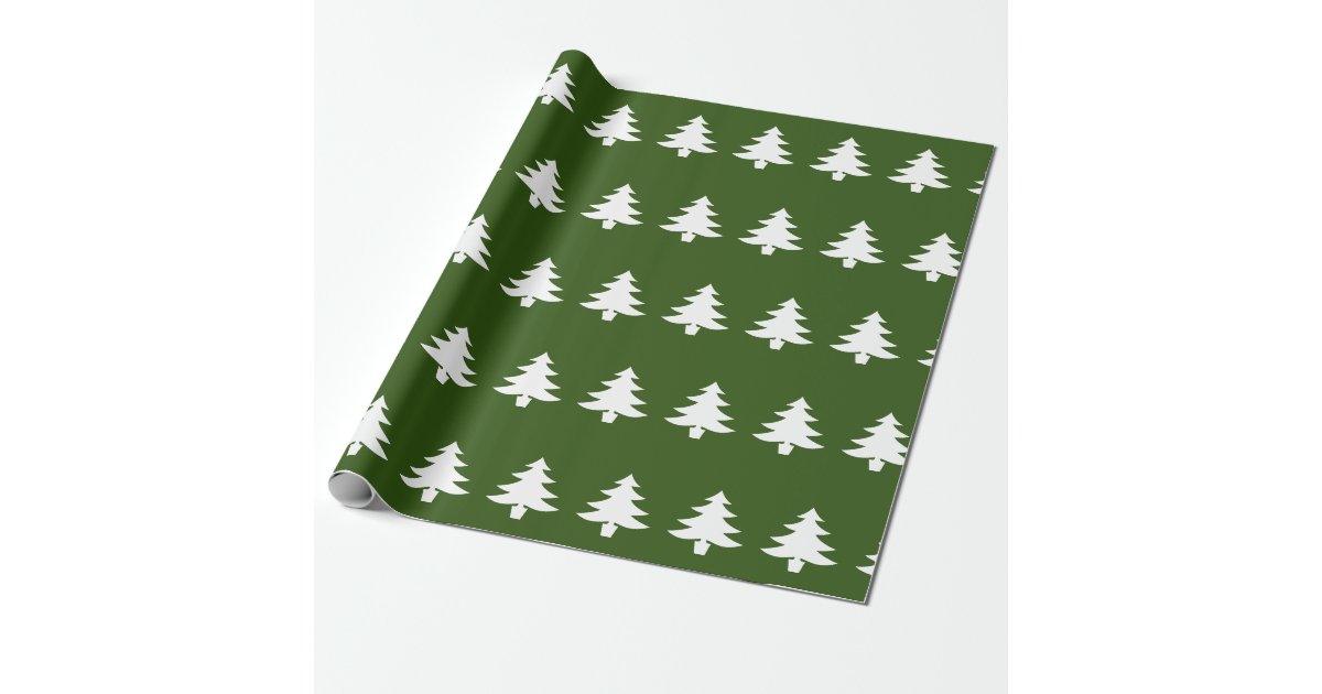 Christmas Green Pattern of White Christmas Trees Wrapping Paper | Zazzle