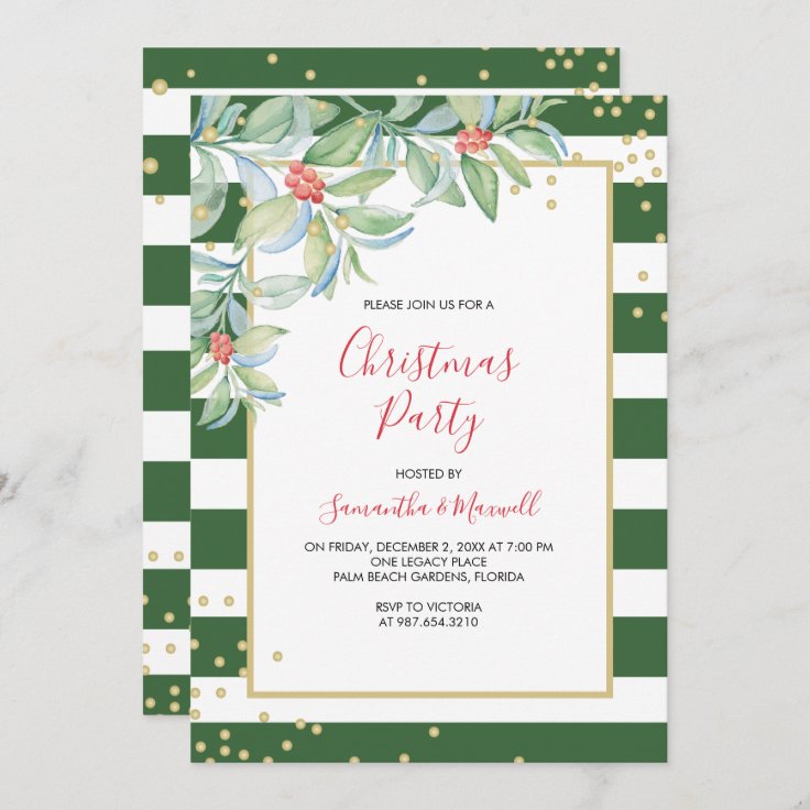 Christmas Green Stripes Holiday Function Invitation | Zazzle