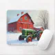 Christmas Green Tractor By a Red Barn Mouse Pad | Zazzle