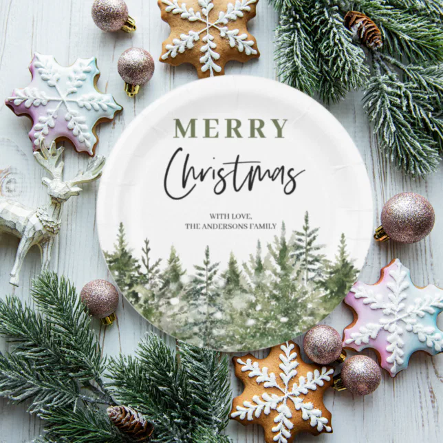 Christmas Green Tree | Merry Christmas Paper Plates | Zazzle