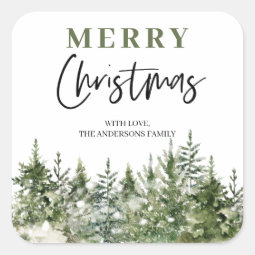 Christmas Green Tree | Merry Christmas Square Sticker | Zazzle