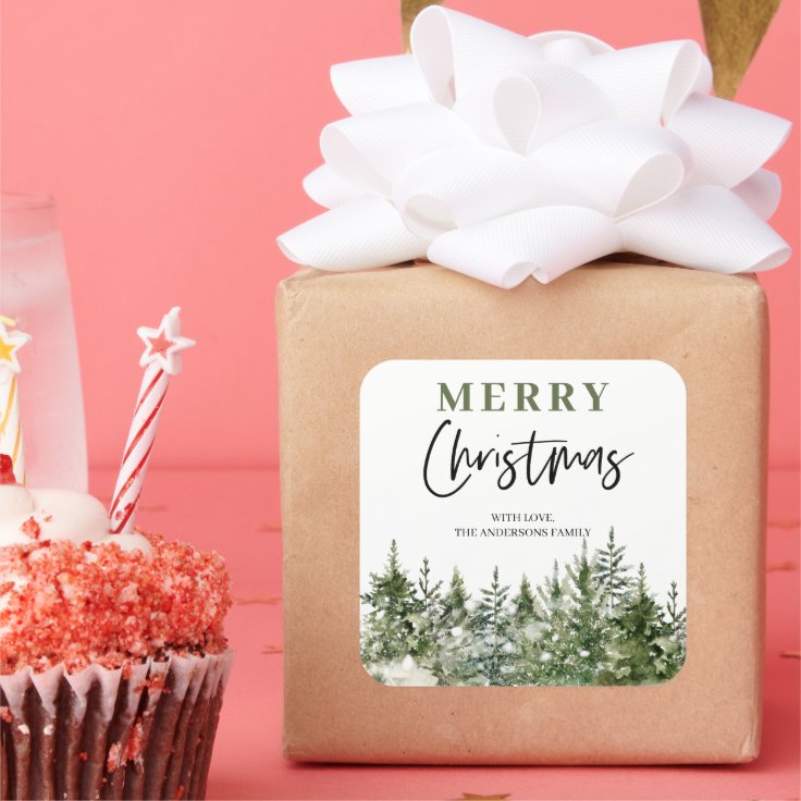 Christmas Green Tree | Merry Christmas Square Sticker | Zazzle