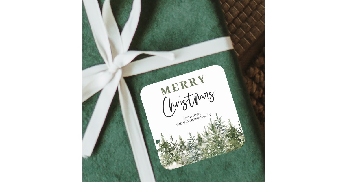 Christmas Green Tree | Merry Christmas Square Sticker | Zazzle
