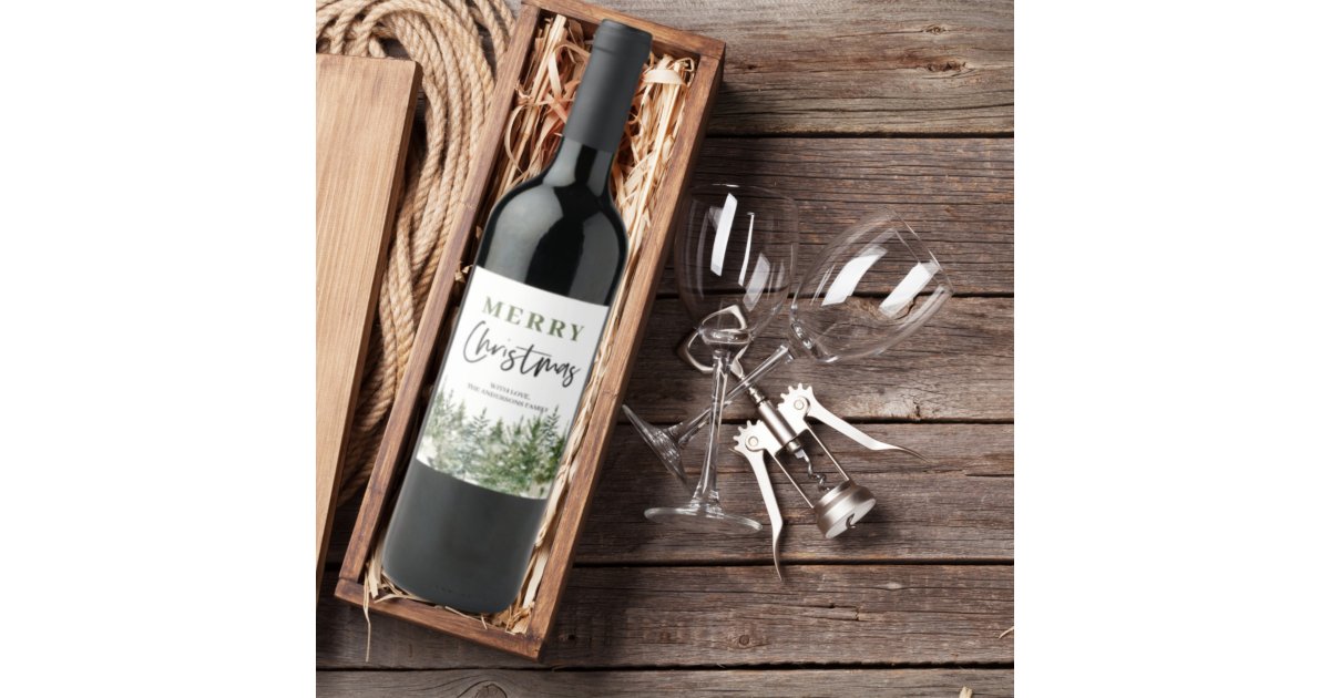 Christmas Green Tree | Merry Christmas Wine Label | Zazzle