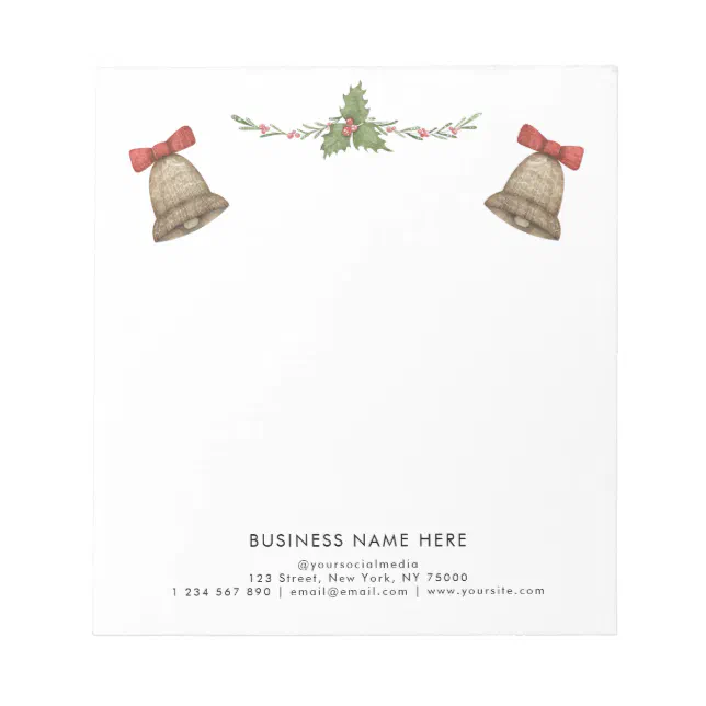 Christmas Greenery Bells Custom Professional Text Notepad | Zazzle