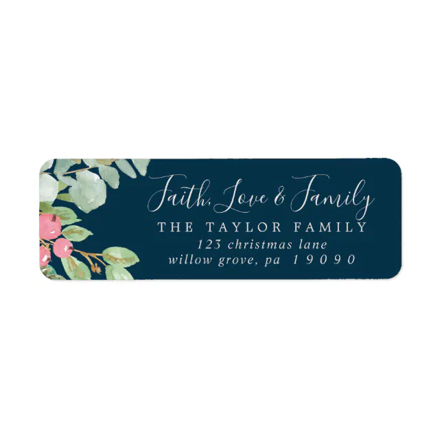 Christmas Greenery Faith Love & Family Address Label | Zazzle