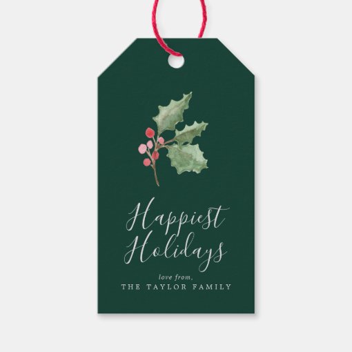 Christmas Greenery Happiest Holidays | Green Gift Tags | Zazzle