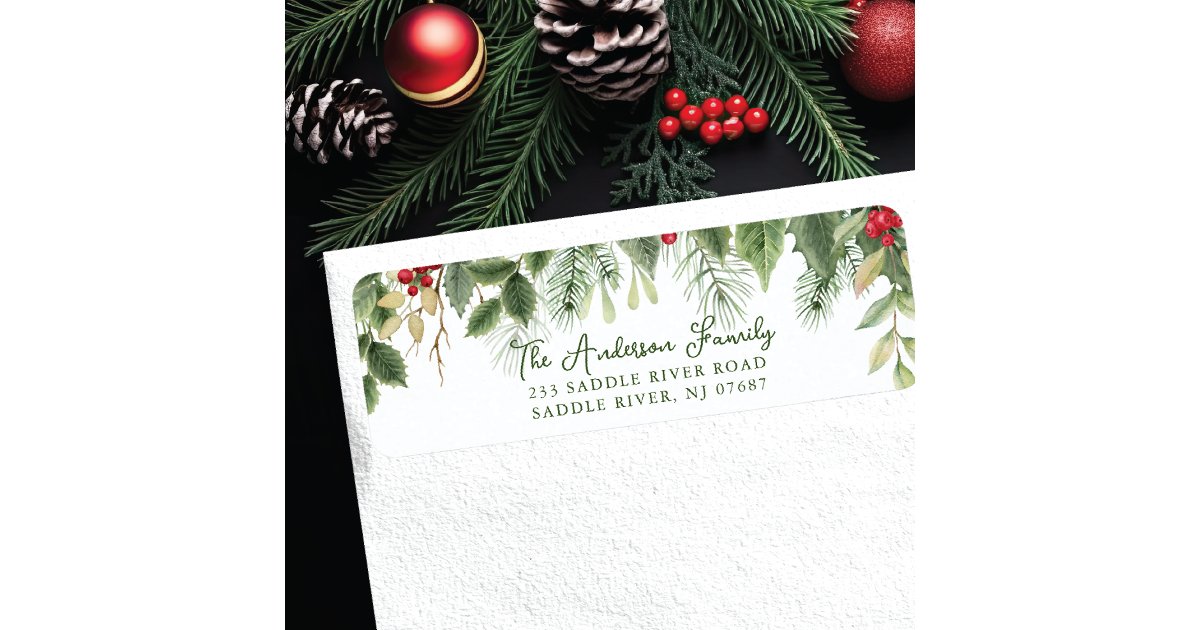 Christmas Greenery Holly & Pine Label | Zazzle