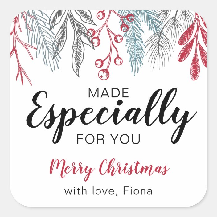 Christmas Greenery Made Especially For You Script Square Sticker ...