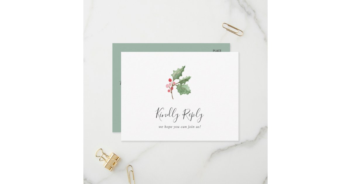 Christmas Greenery Menu Choice RSVP Postcard | Zazzle
