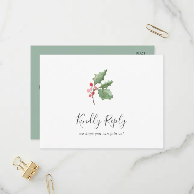 Christmas Greenery Menu Choice RSVP Postcard | Zazzle